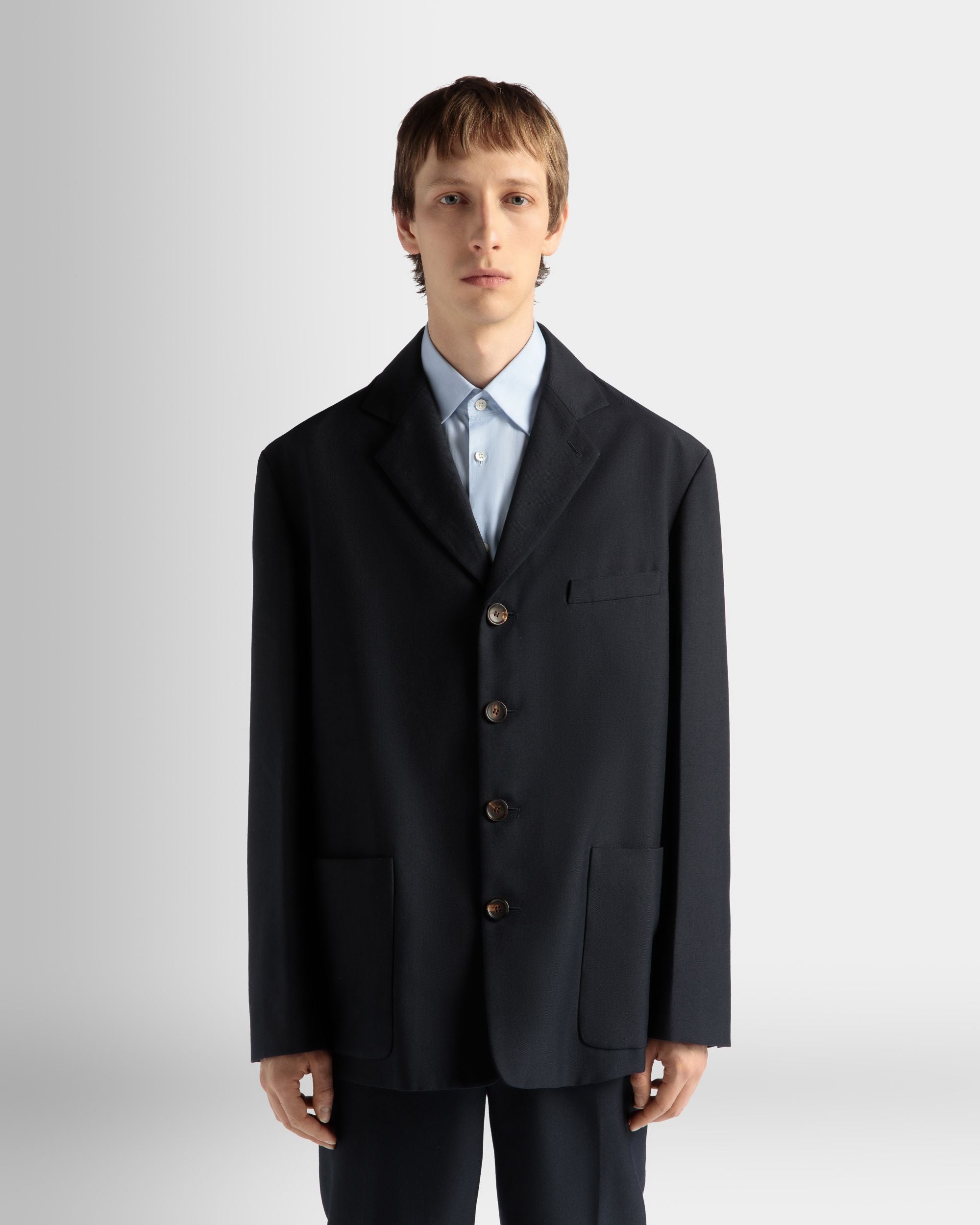 Men's Jacket in Navy Blue Wool Blend | Bally