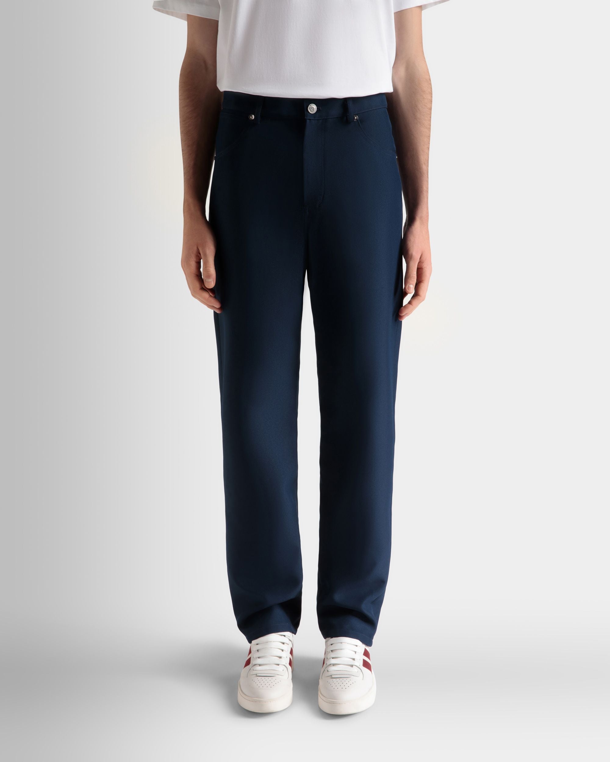 Men's Pants In Dark Blue Synthetic Fabric | Bally
