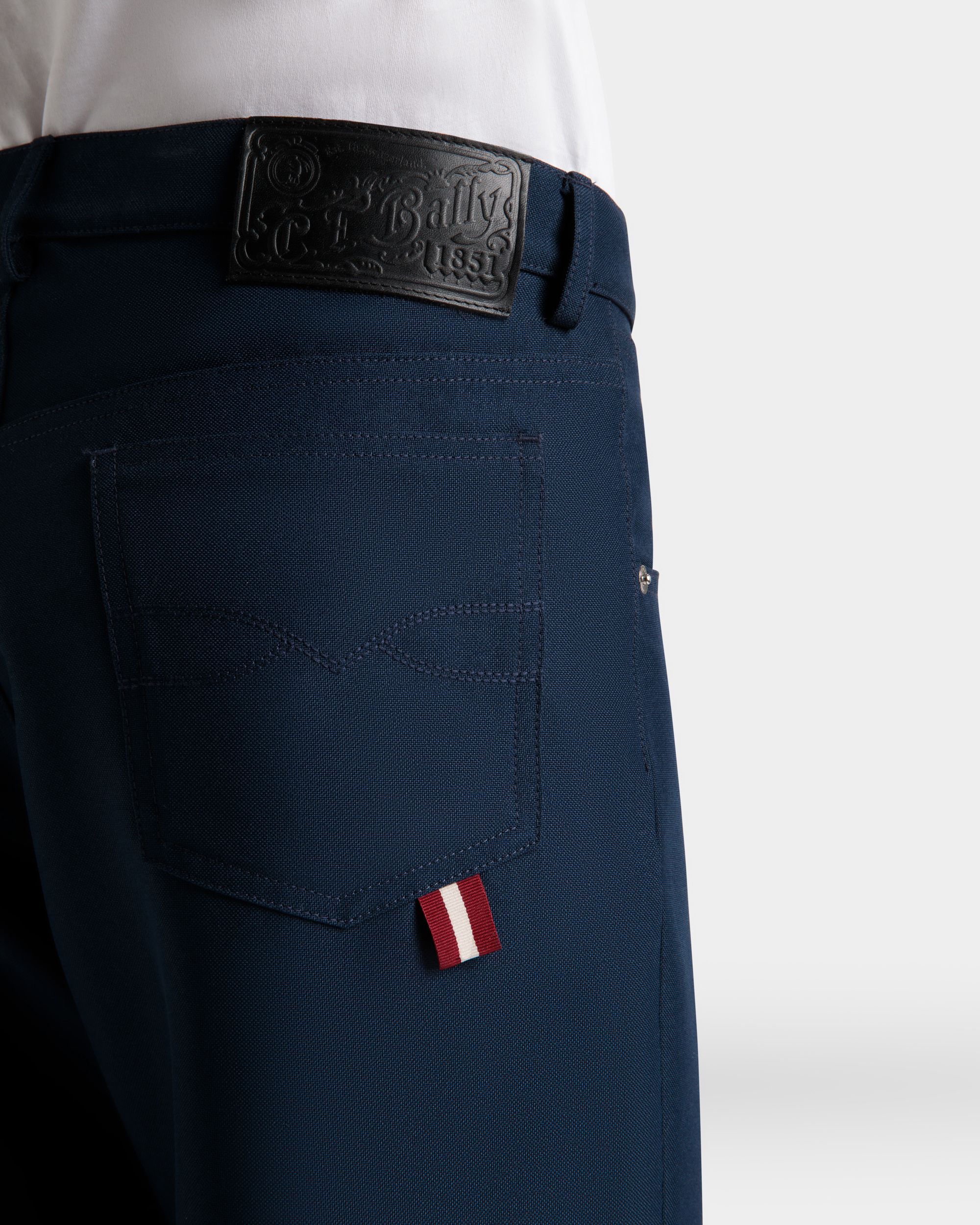 Men's Pants In Dark Blue Synthetic Fabric | Bally