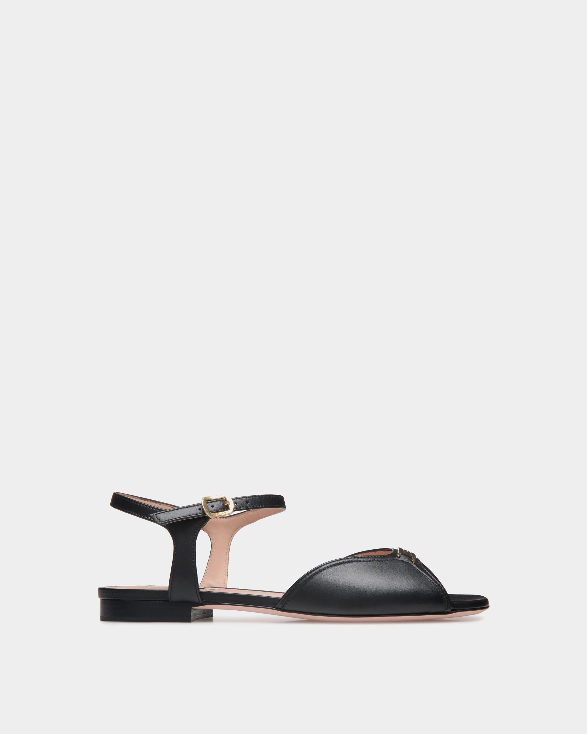 Women's Deco Flat Sandal in Black Leather | Bally