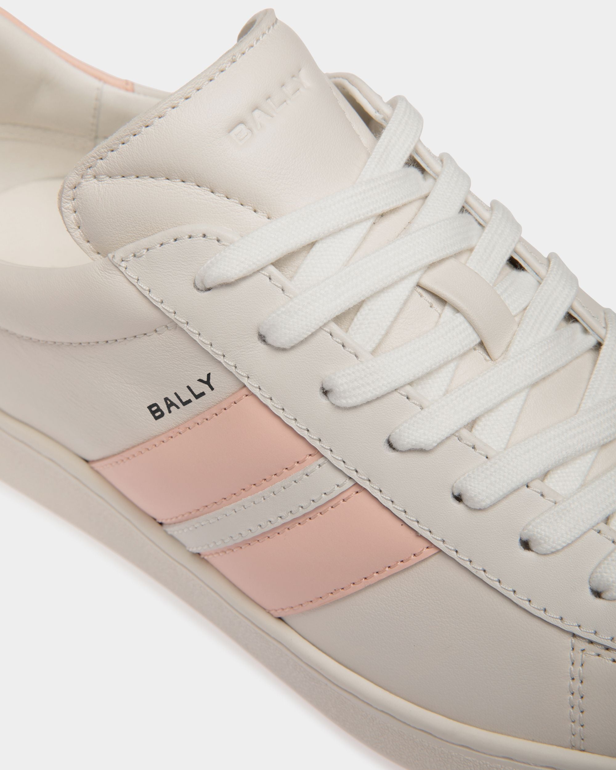 Women's Tennis Sneaker in White and Baby Pink Leather | Bally