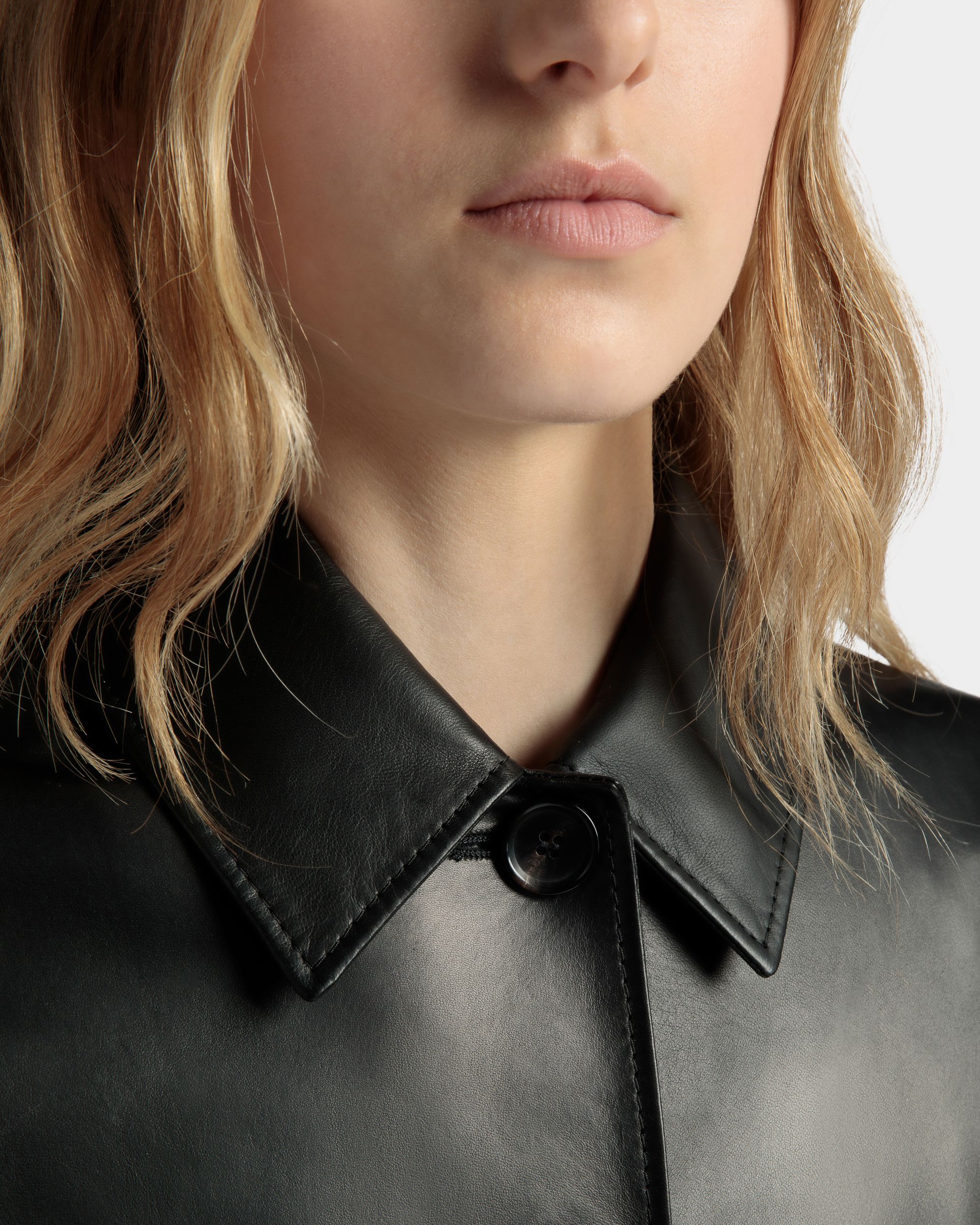 Women's Belted Midi Coat in Black Leather | Bally